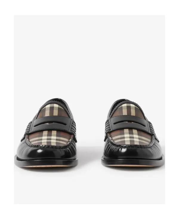 Burberry Checked Panel Leather Loafers