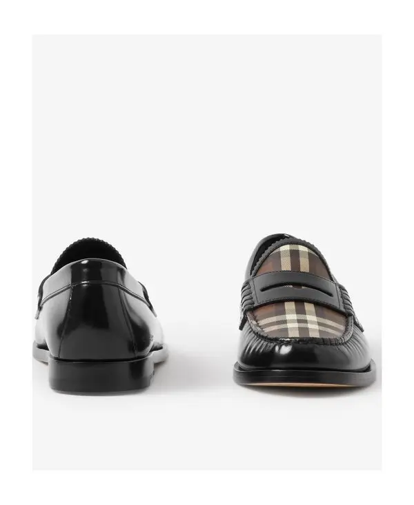 Burberry Checked Panel Leather Loafers