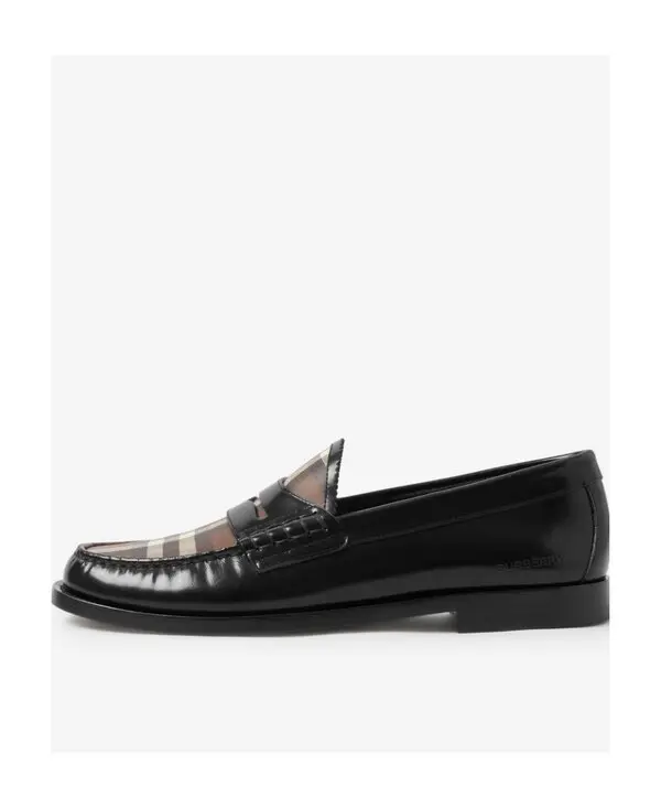 Burberry Checked Panel Leather Loafers