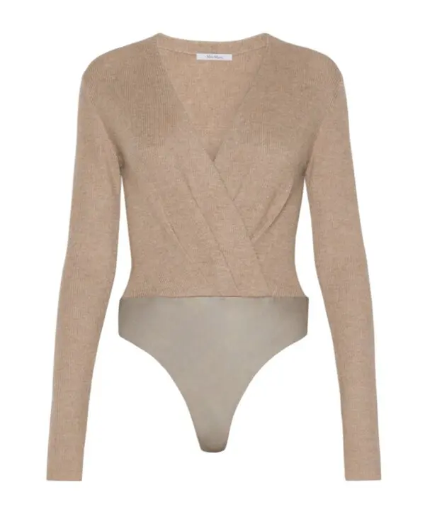 Max Mara Long-sleeved Cross-over Knitwear - Sand-colored