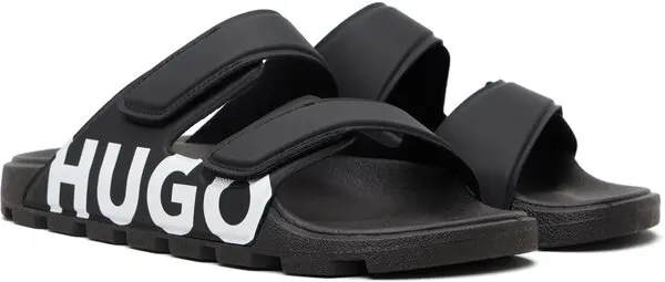 Hugo Boss Logo Double-strap Slippers - Black