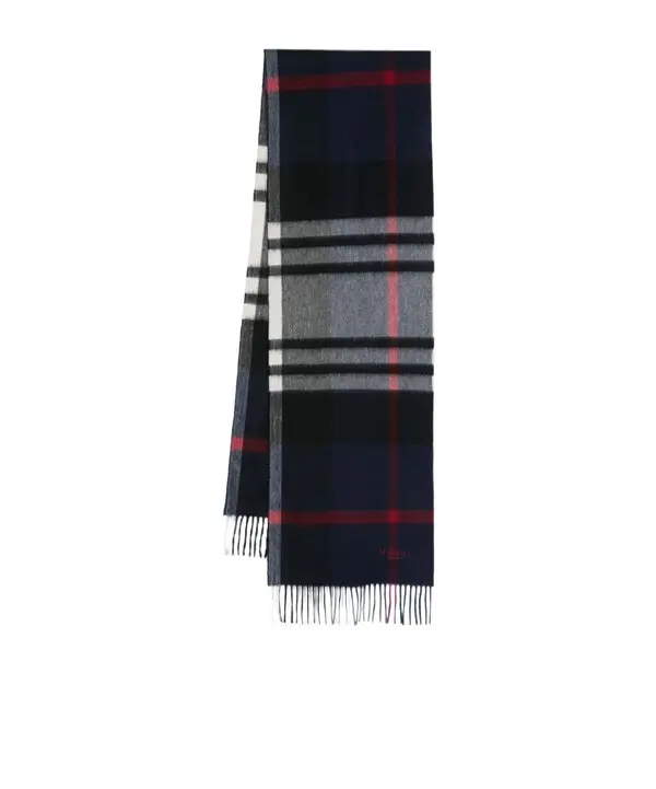 Mulberry Check-pattern Fringe-detailing Scarf - Navy Blue