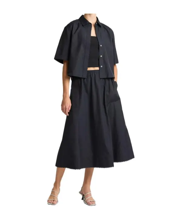 Vince Scallop-detail Cotton Midi Skirt - Ecl