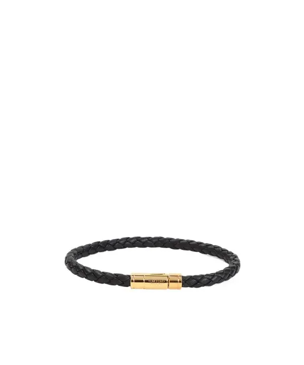 TOM FORD Logo-engraved Braided Leather Bracelet - Black