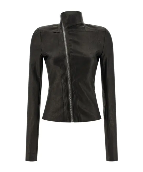 Rick Owens High Neck Zip-up Leather Jacket - Black
