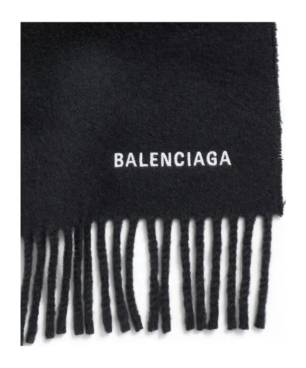 Balenciaga Logo Embroidered Fringed Scarf