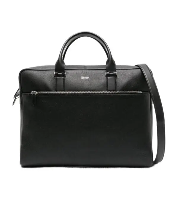 TOM FORD Logo Embossed Zipped Messenger Bag - Black