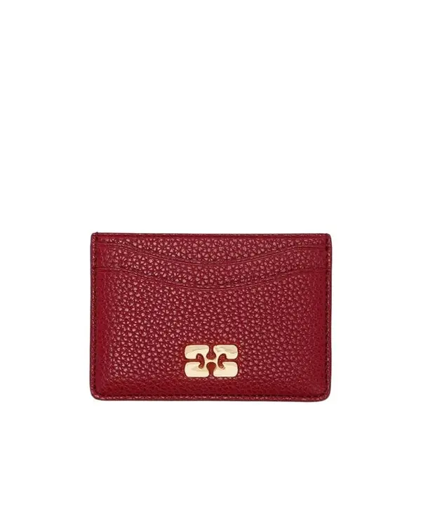 GANNI Bou Card Holder In Grained - Red
