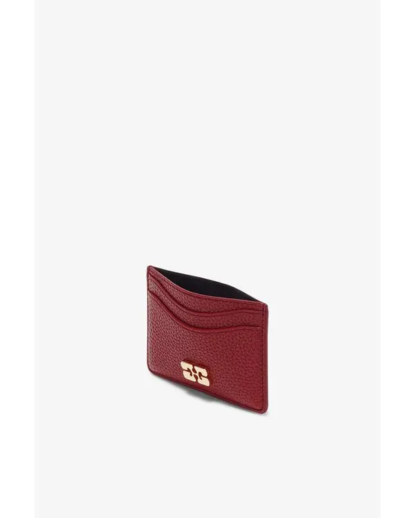 GANNI Bou Card Holder In Grained - Red