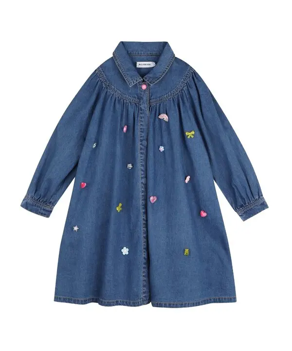 BILLIEBLUSH Embellished Gathered Denim Dress - Blue