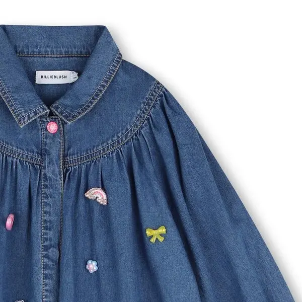 BILLIEBLUSH Embellished Gathered Denim Dress