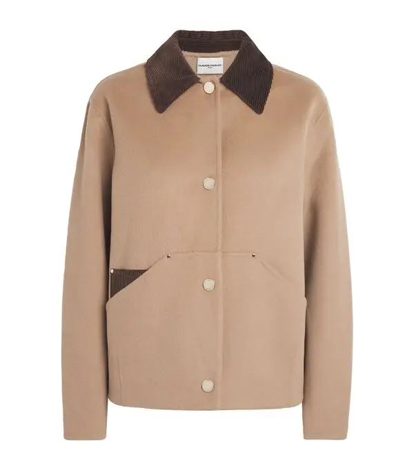 Claudie Pierlot Wool-blend Corduroy-trim Coat - White
