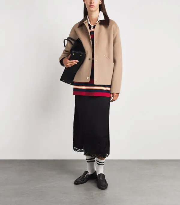 Claudie Pierlot Wool-blend Corduroy-trim Coat - White