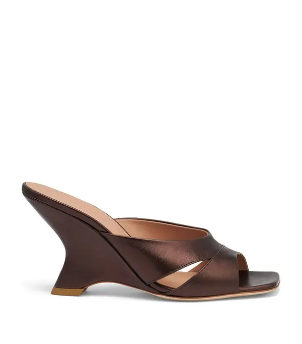 MALONE SOULIERS Metallic Leather Lourdes Wedge Mules 85 - Brown