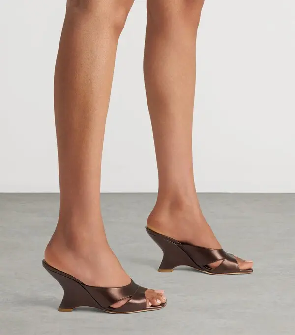 MALONE SOULIERS Metallic Leather Lourdes Wedge Mules 85 - Brown