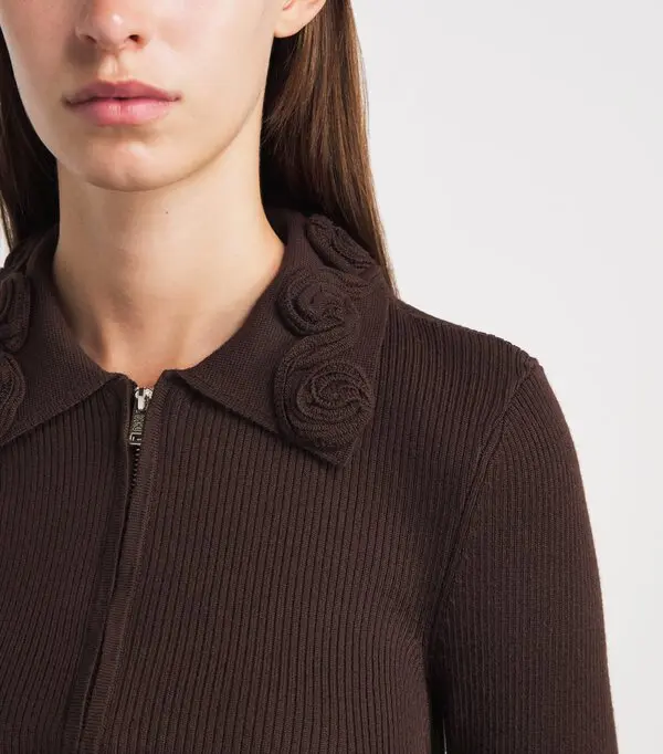 Sandro Floral-collar Zip-up Cardigan