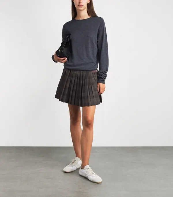 Sandro Check Pleated Mini Skirt - Black