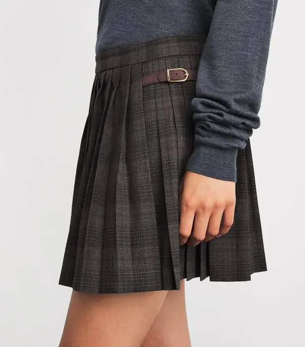 Sandro Check Pleated Mini Skirt - Black