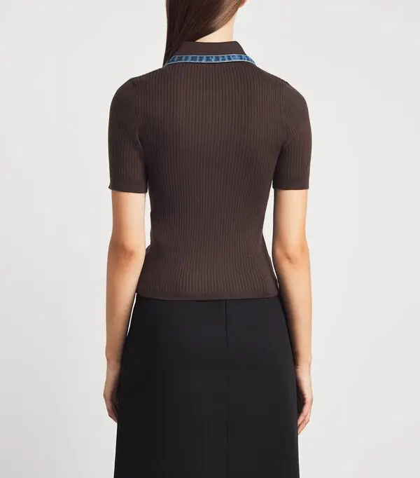 Sandro Knitted Denim-collar Polo Shirt