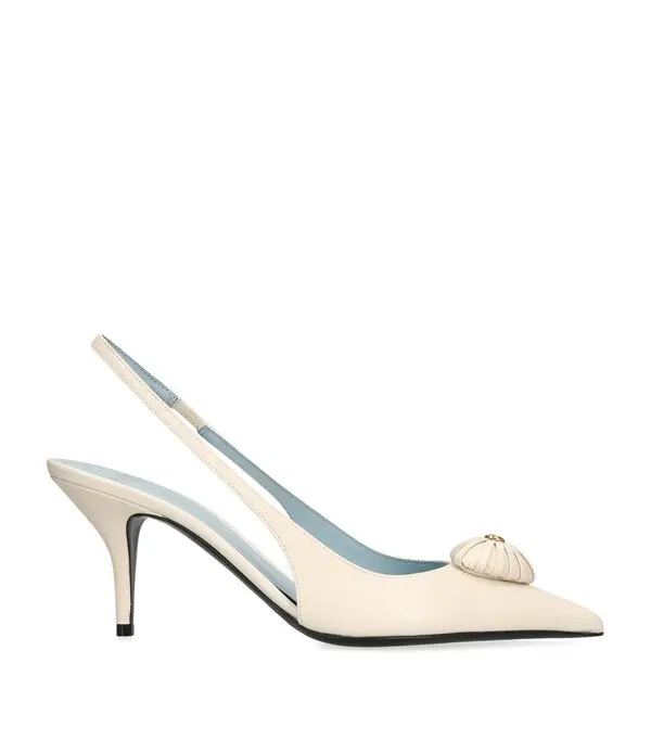 Valentino Garavani Leather Coeur Royal Slingback Pumps 75 - Ivory