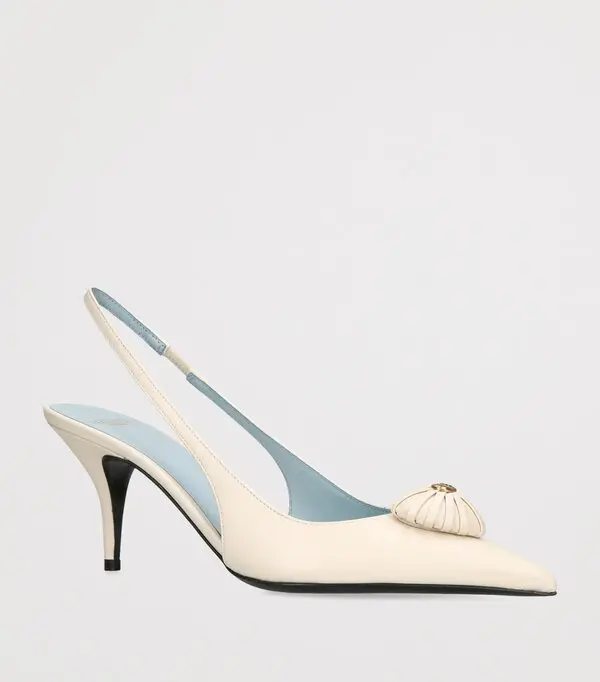 Valentino Garavani Leather Coeur Royal Slingback Pumps 75 - Ivory