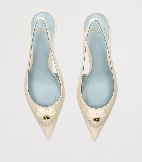 Valentino Garavani Leather Coeur Royal Slingback Pumps 75 - Ivory