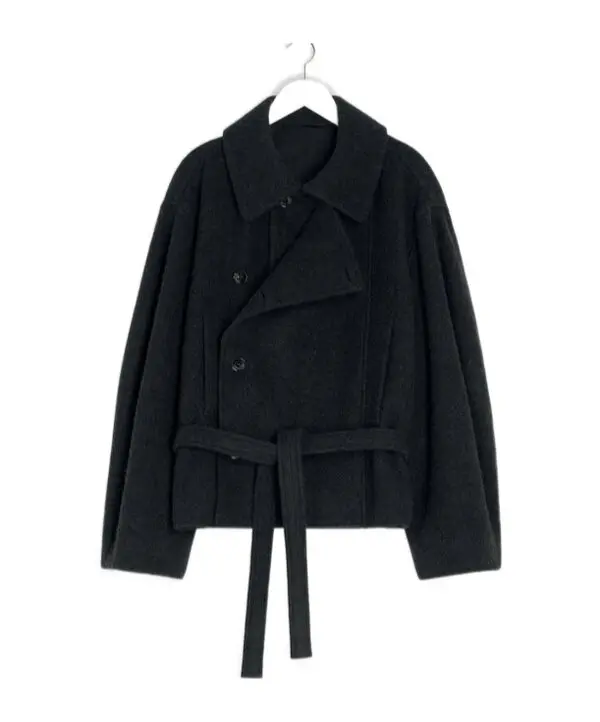 LEMAIRE Long-sleeved Belted Short Coat - Black