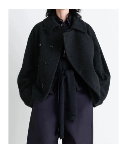 LEMAIRE Long-sleeved Belted Short Coat - Black