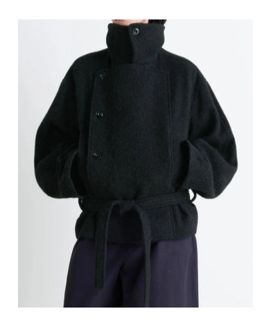 LEMAIRE Long-sleeved Belted Short Coat - Black