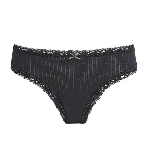 SKIMS Pointelle Lace-trim Thong - Black