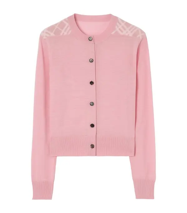 Burberry Wool-silk Check Panel Cardigan - Pink
