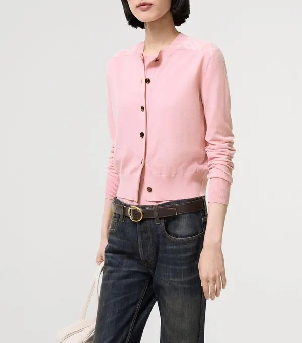 Burberry Wool-silk Check Panel Cardigan