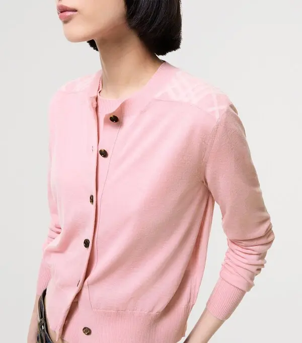Burberry Wool-silk Check Panel Cardigan