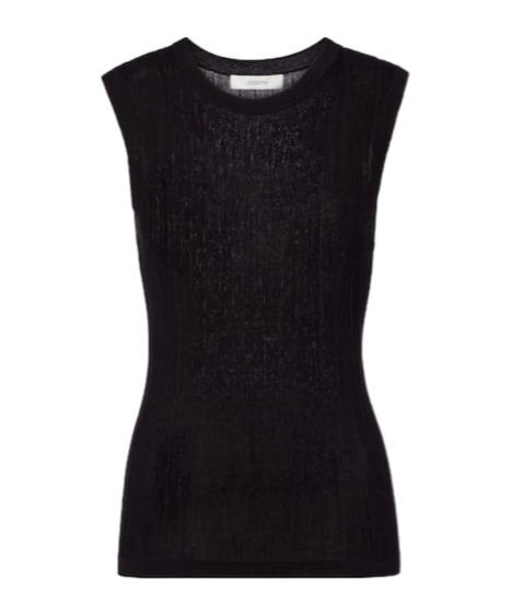 JOSEPH Round Neck Ribbed Knit Tank Top - Black