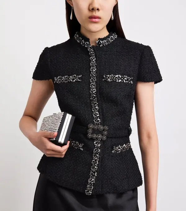 SELF-PORTRAIT Satin Bouclé Crystal-embellished Midi Dress