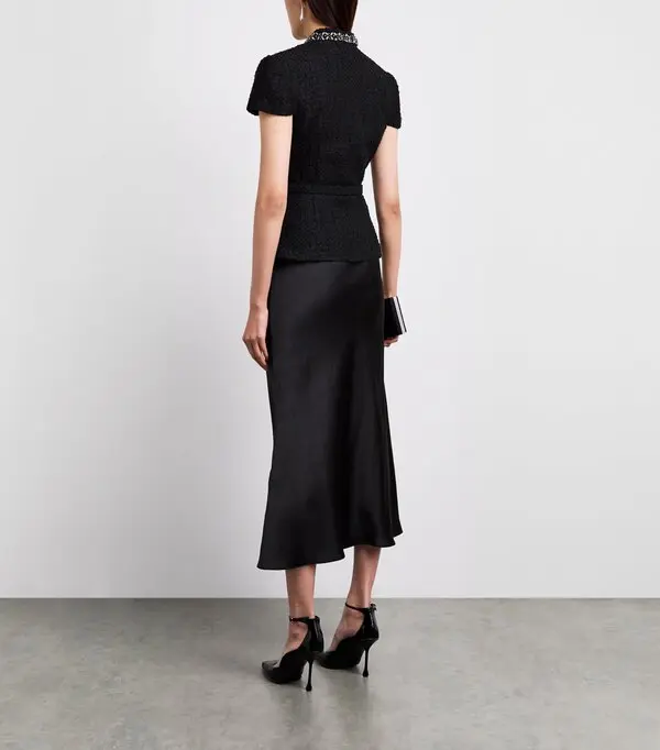SELF-PORTRAIT Satin Bouclé Crystal-embellished Midi Dress