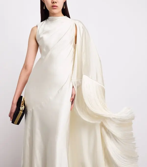 SELF-PORTRAIT Satin Fringe Maxi Dress