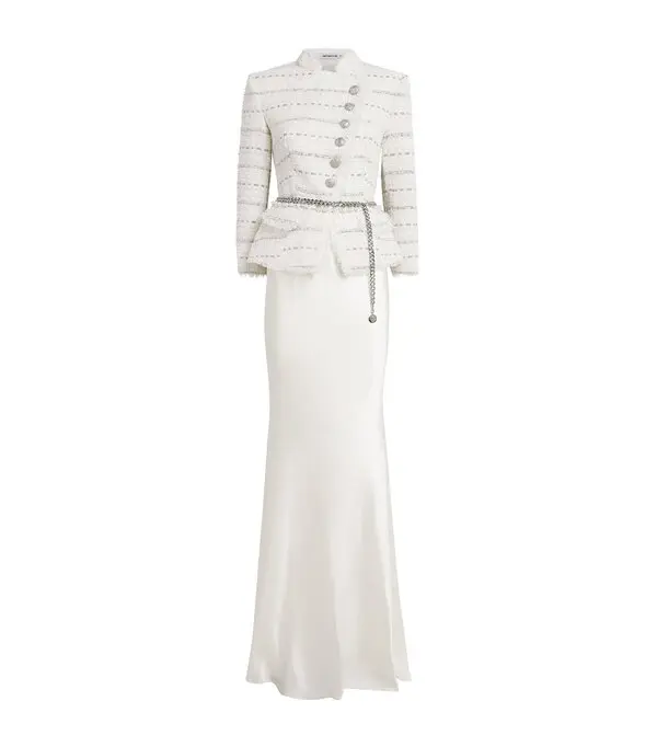 SELF-PORTRAIT Bouclé Satin Maxi Dress