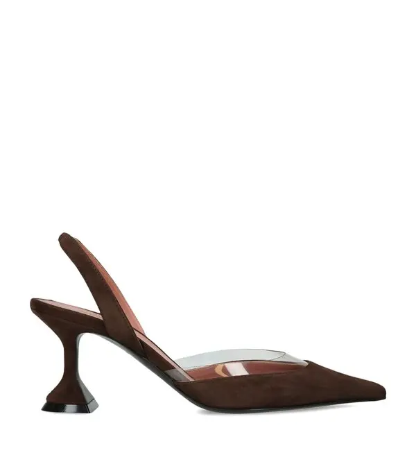 Amina Muaddi Suede Lara Slingback Heels 70 - Brown