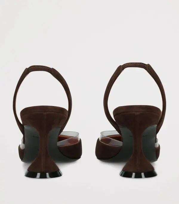 Amina Muaddi Suede Lara Slingback Heels 70 - Brown