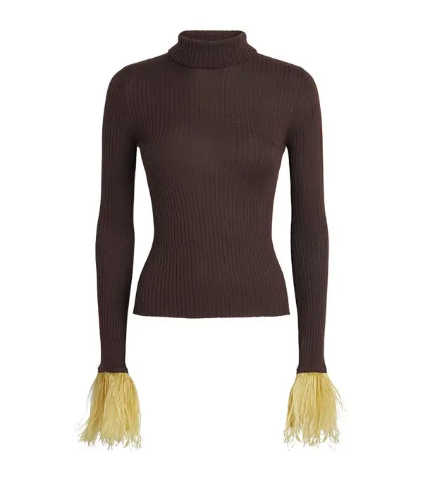 La DoubleJ Cashmere-silk Feather-trim Sweater