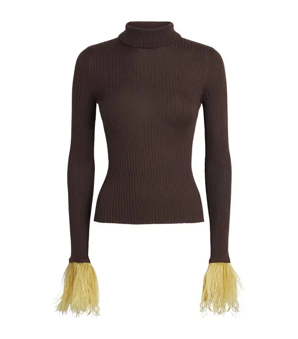 La DoubleJ Cashmere-silk Feather-trim Sweater - Brown