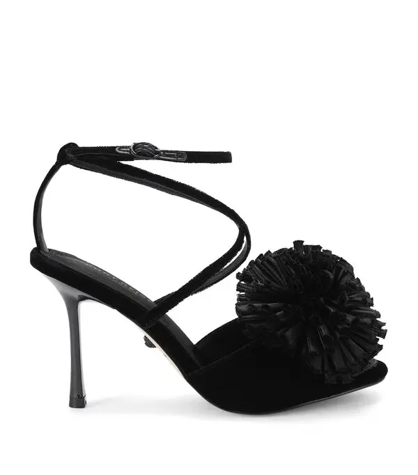 Kurt Geiger Velvet Pom Pom Heeled Sandals - Black