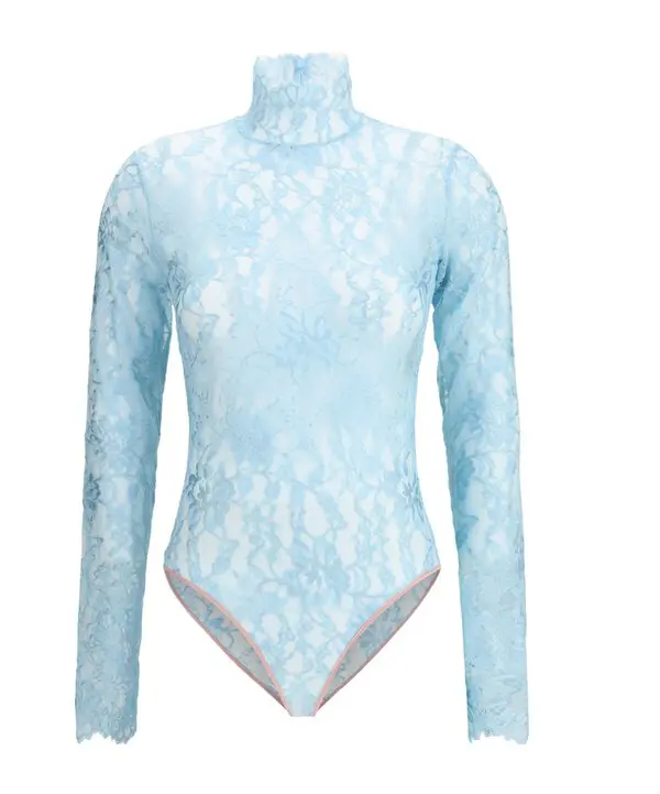 Valentino Garavani Lace Detailed Mock Neck Bodysuit - Blue