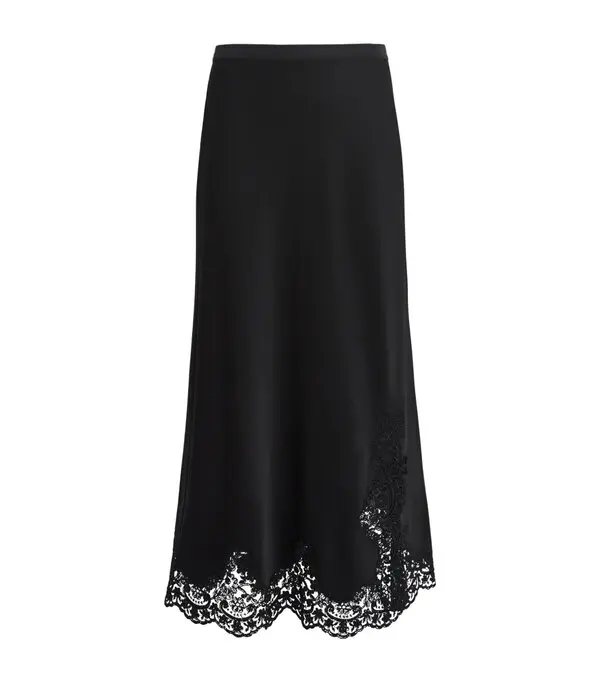 ME+EM Satin Lace-trim Maxi Skirt - Black