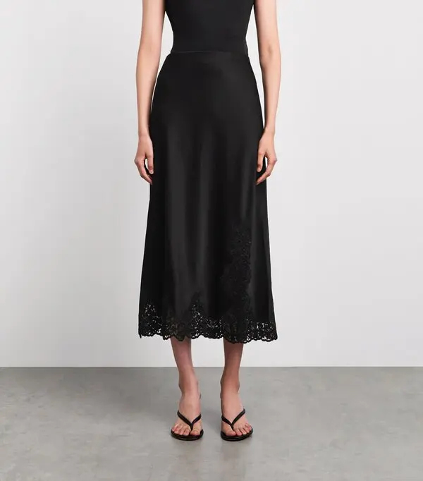 ME+EM Satin Lace-trim Maxi Skirt - Black