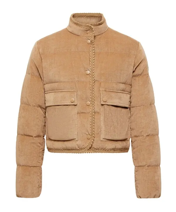 Moncler Essarts Braided Trim Corduroy Short Down Jacket - Light Brown