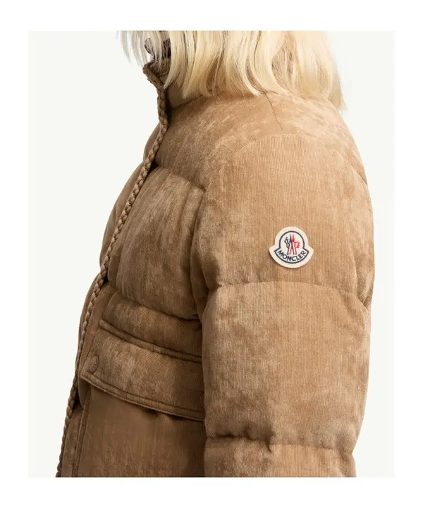 Moncler Essarts Braided Trim Corduroy Short Down Jacket - Light Brown