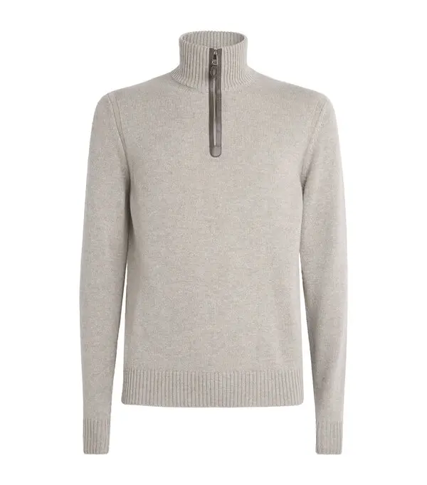 Purdey Cashmere Leather Trim Quarter-zip Sweater