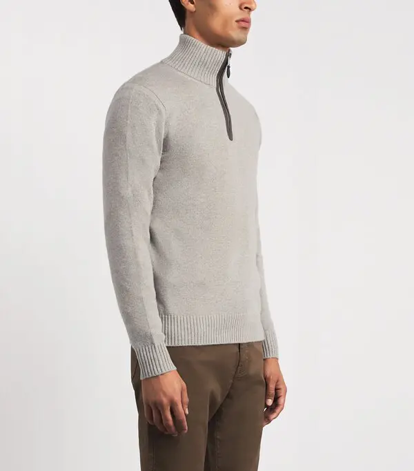 Purdey Cashmere Leather Trim Quarter-zip Sweater